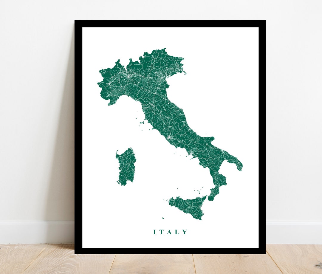 Italy Map Art Country Map Print Europe Travel Gift Street Map Art Rome ...