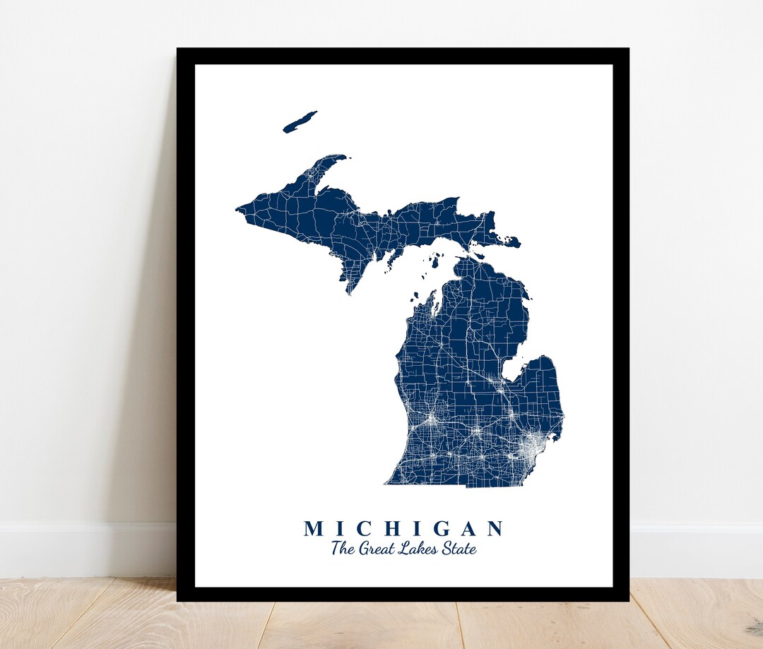 Michigan Map Art Map Print State Map Travel Gift Map Art City Map ...