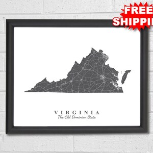 Virginia Map Art Map Print State Map Travel Gift Map Art City Map ...
