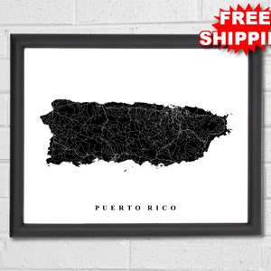 Puerto Rico Map Art Caribbean Black and White Print - Etsy
