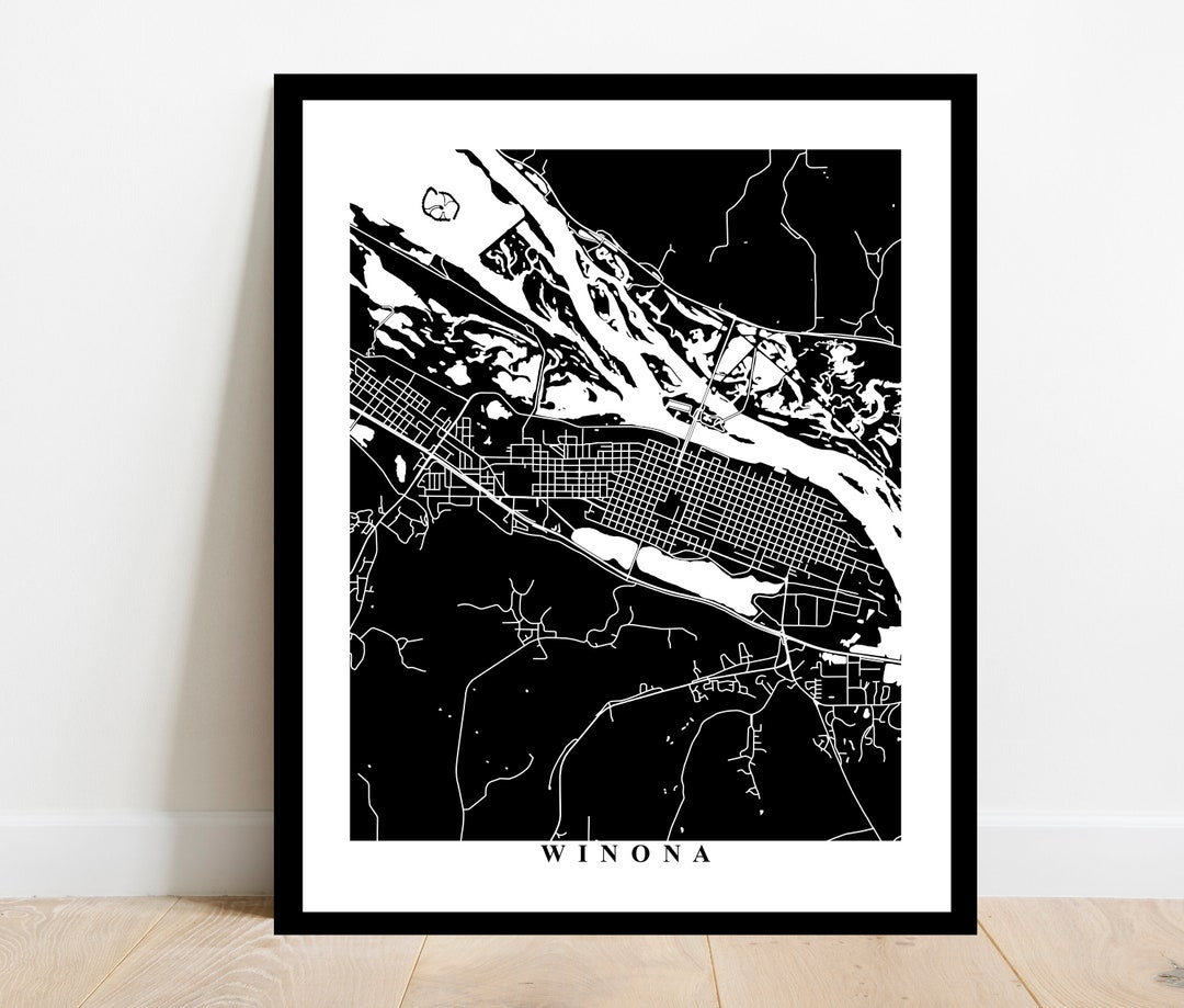 Winona Map Art Minnesota Custom City Streets Map Print Winona Map Art ...