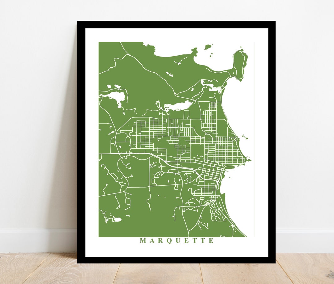 Marquette Map Art Michigan City Map Print Travel Gift Office Home Decor ...