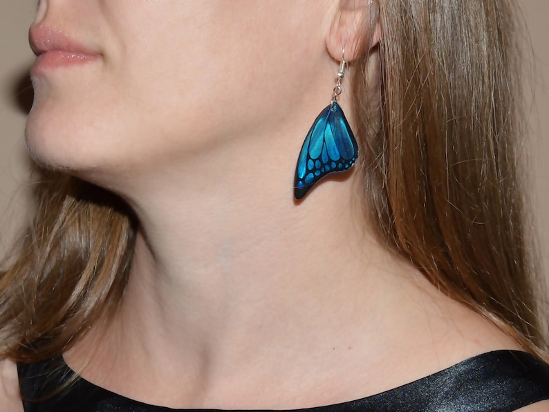 Deep Blue Butterfly Wing Earrings, Translucent Realistic Morpho Wings ...