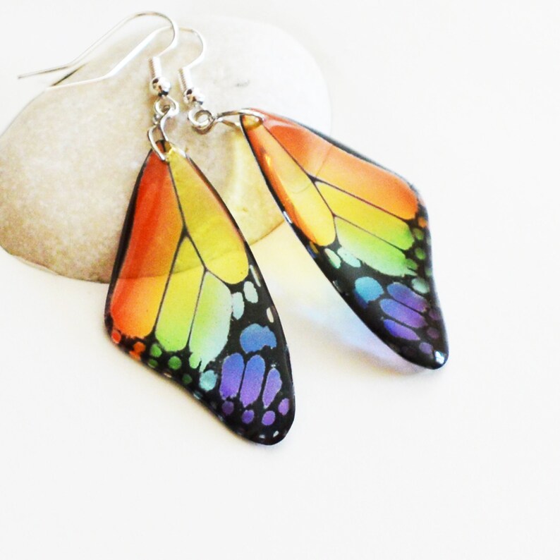 Rainbow Butterfly Wings Earrings With Sterling Silver Hooks - Etsy