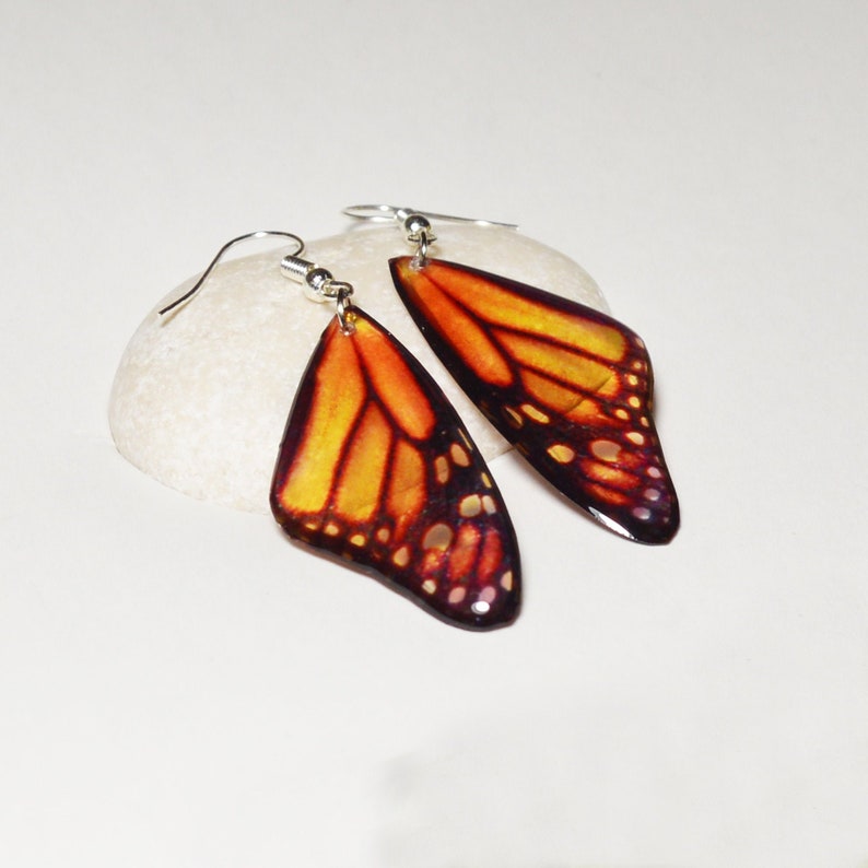Realistic monarch butterfly wing earrings Translucent orange | Etsy