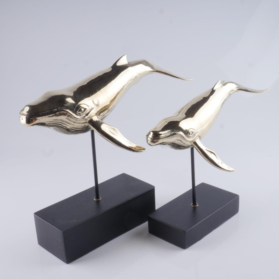 Elegant Cast Golden Brass Humpback Whale Sculpture - Ocean Decor ...