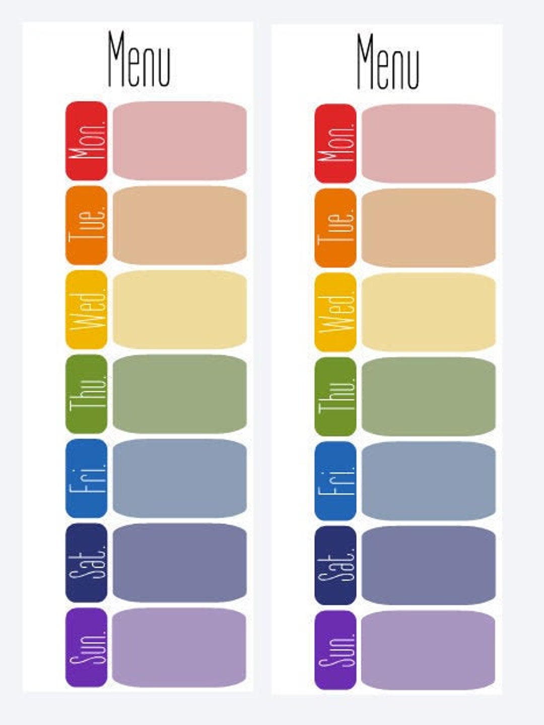 Menu Insert for Planner - Instant Download - Etsy