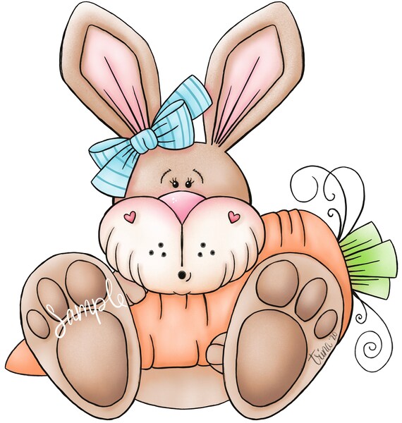 Spring Bunny Rabbit With Carrot PNG Clipart Commercial Use | Etsy