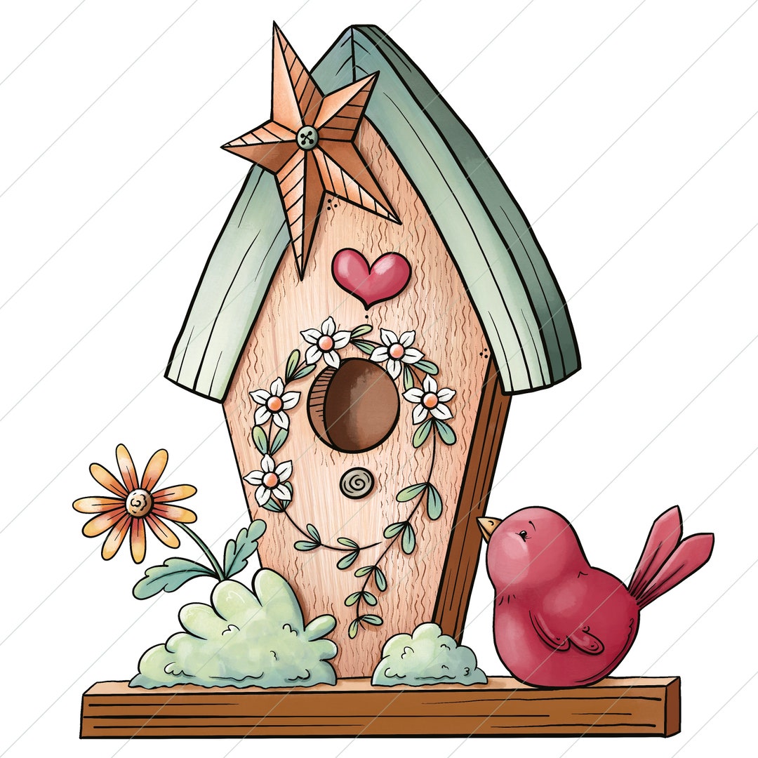 Birdie's Home Birdhouse & Red Bird - PNG Clipart Commercial Use Instant ...