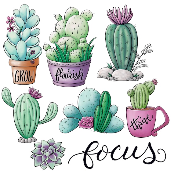 Encouraging Succulents and Cactus Clip Art Designs Graphics | Etsy