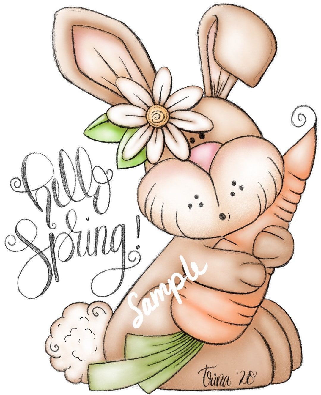 Hello Spring Bunny Rabbit - PNG Clipart Commercial Use Instant Digital ...