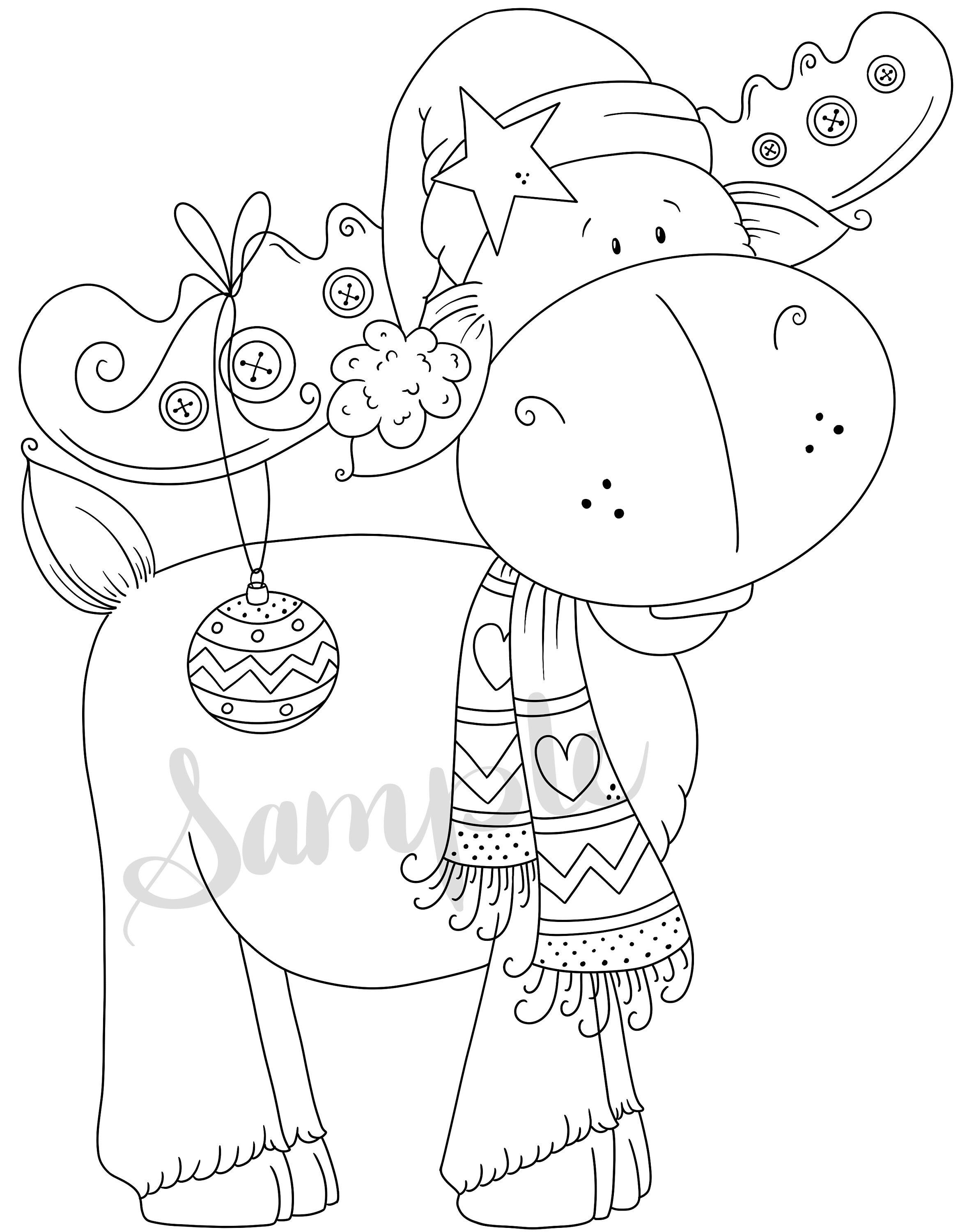 Christmas Moose Coloring Page