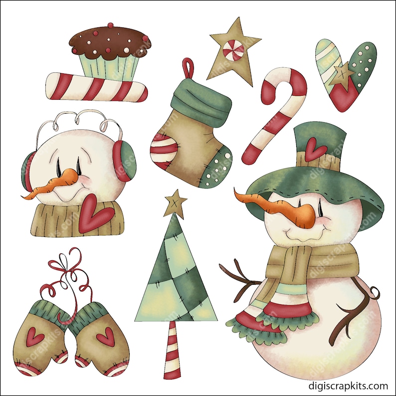 Frosty Christmas Clip Art Designs Graphics Illustrations | Etsy