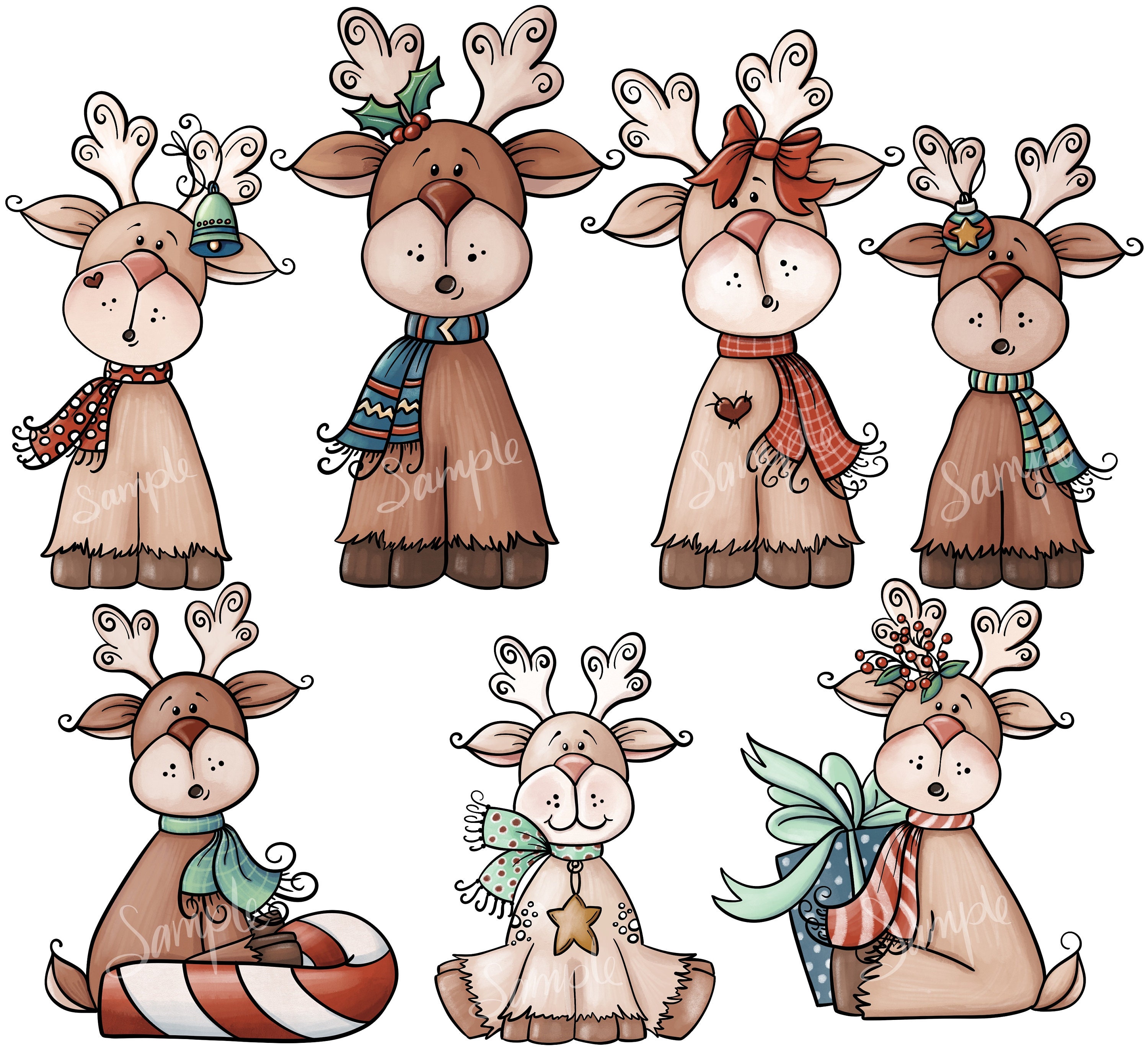 Christmas Reindeer Family Clip Art Designs Graphics - Etsy