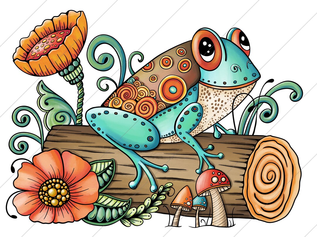 Boho Frog on a Log - PNG Clipart Commercial Use Instant Digital ...