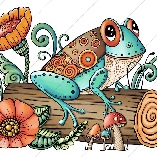 Frog on a Log Clipart - Etsy