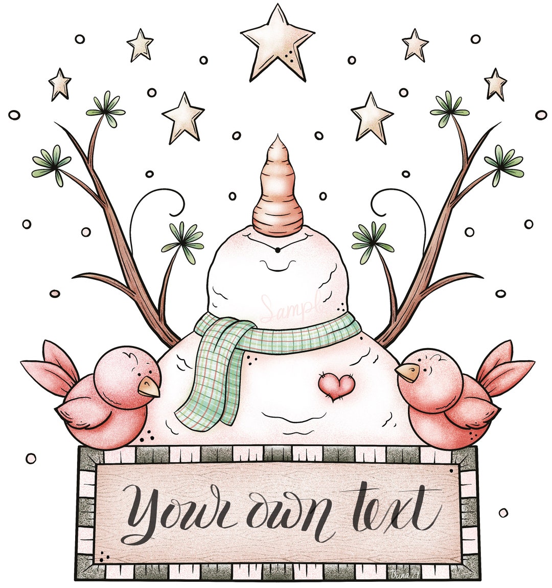 Snowman & Birds Sign - PNG Clipart Commercial Use Instant Digital ...