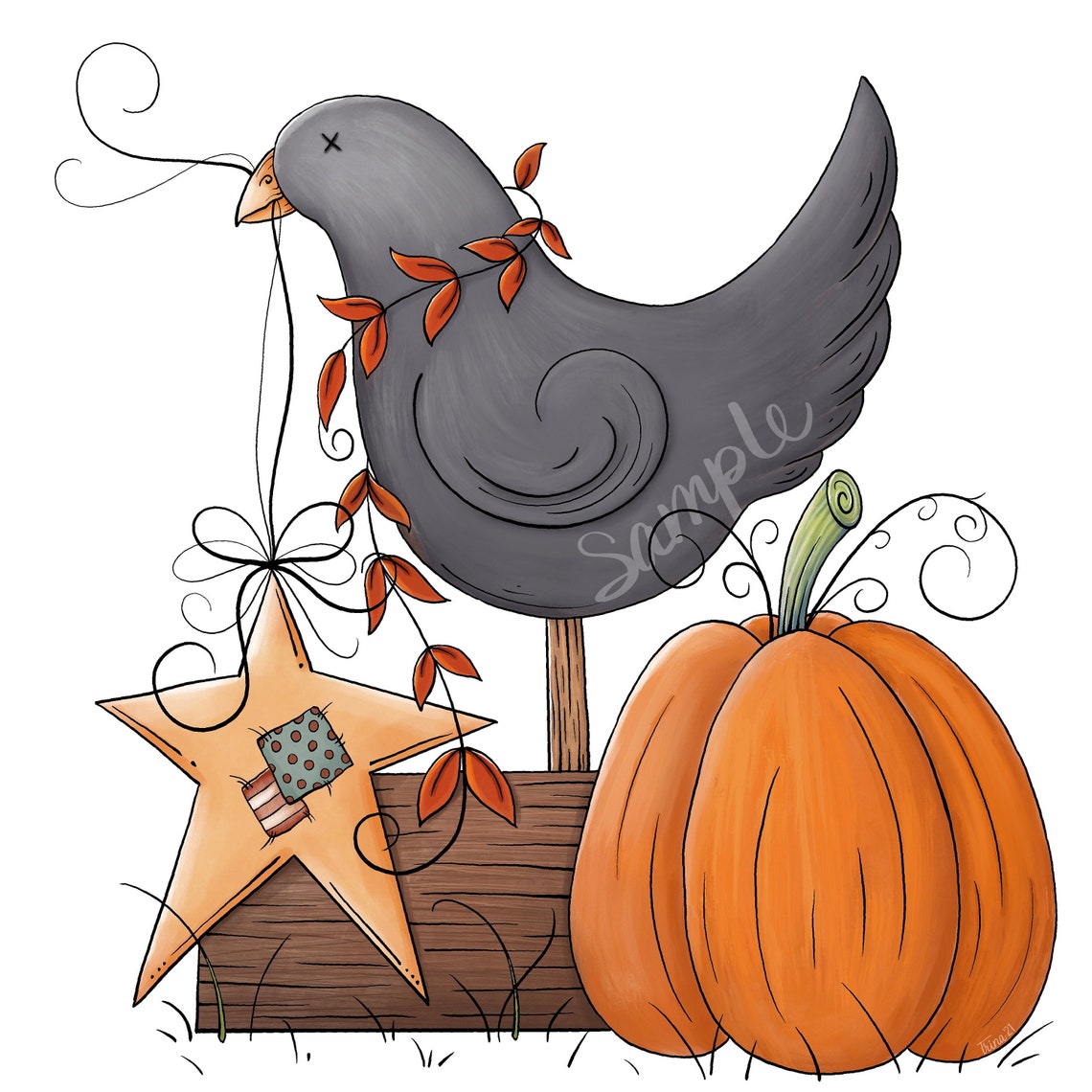 Fall Crow & Pumpkin - PNG Clipart Commercial Use Instant Digital ...