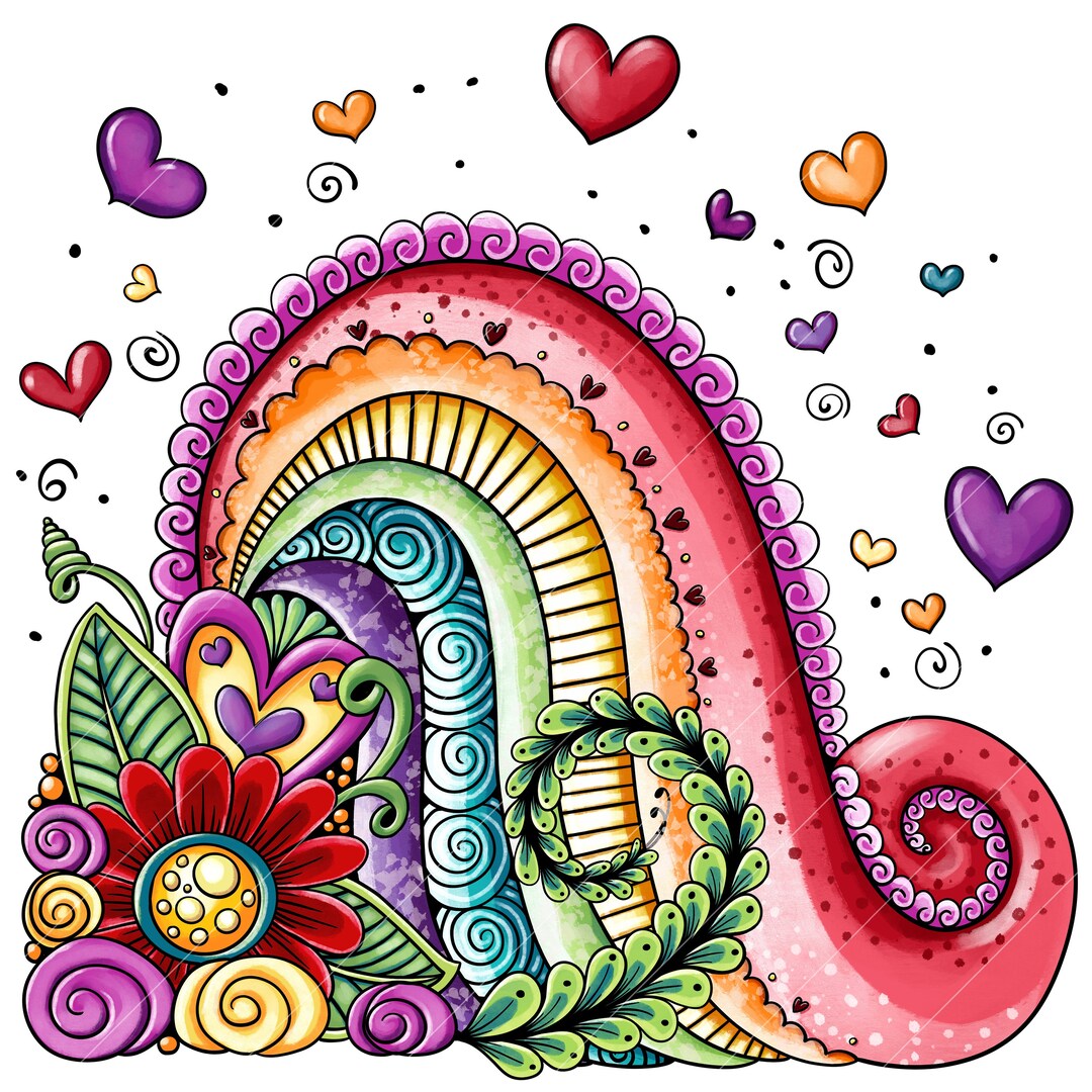 In Loving Color - Rainbow, Hearts, Flowers Boho Wall Art - PNG Clipart ...