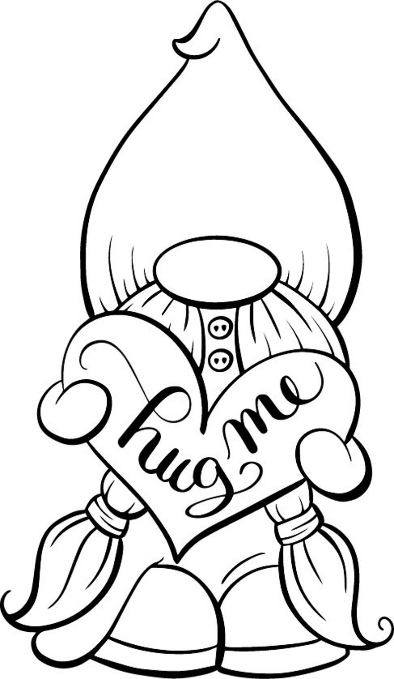 Hug Me Girl Gnome Cut & Color File SVG, DXF, PNG, Eps for Print or Cut ...
