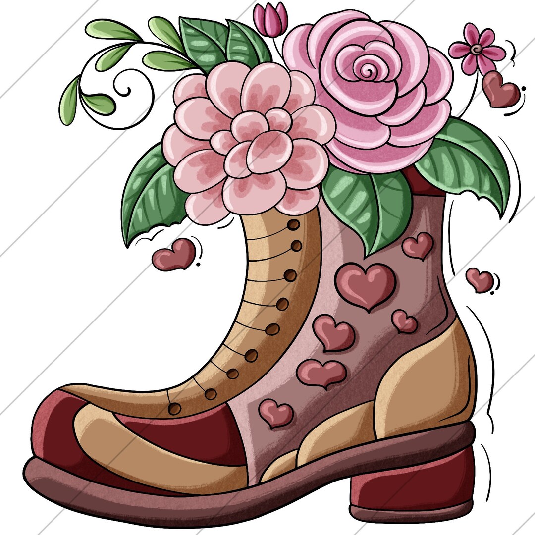 Boot Hearts & Flowers Valentine's Day PNG Clipart Commercial Use ...