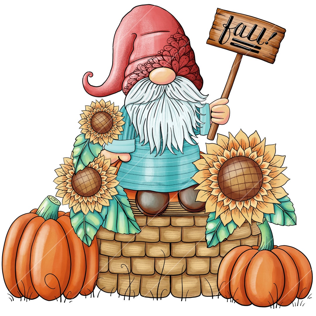 Autumn / Fall Gnome With Pumpkins and Sunflowers - PNG Clipart ...