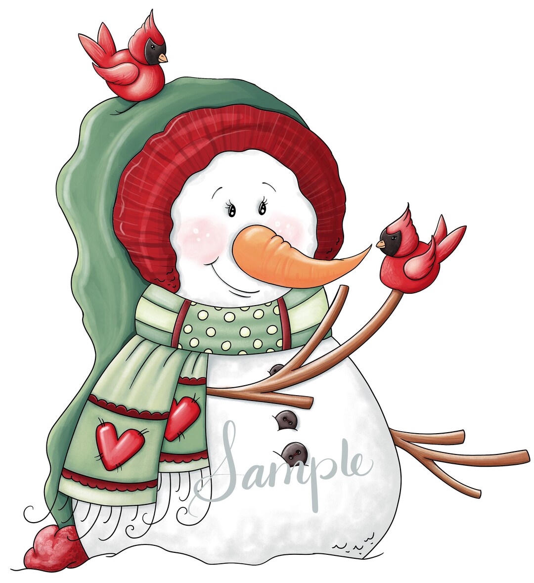 Small Delights Snowman and Cardinals - PNG Clipart Commercial Use ...