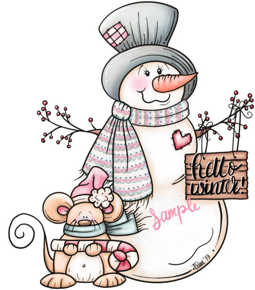 Hello Winter Snowman & Mouse - PNG Clipart Commercial Use Instant ...