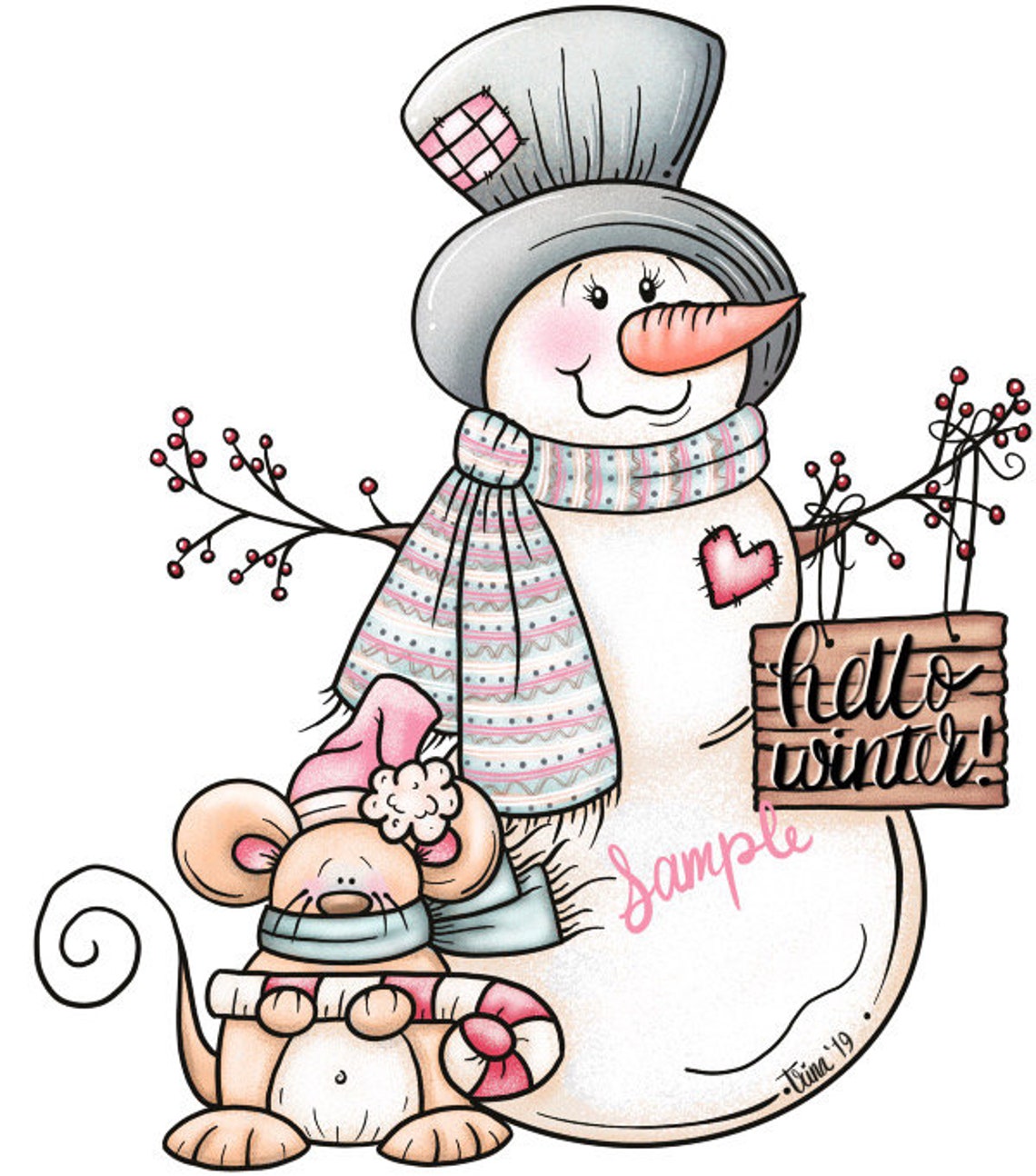 Hello Winter Snowman & Mouse PNG Clipart Commercial Use - Etsy