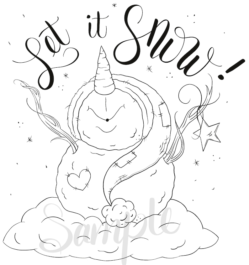 Let It Snow Snowman Coloring Page Line Art PNG Clipart - Etsy