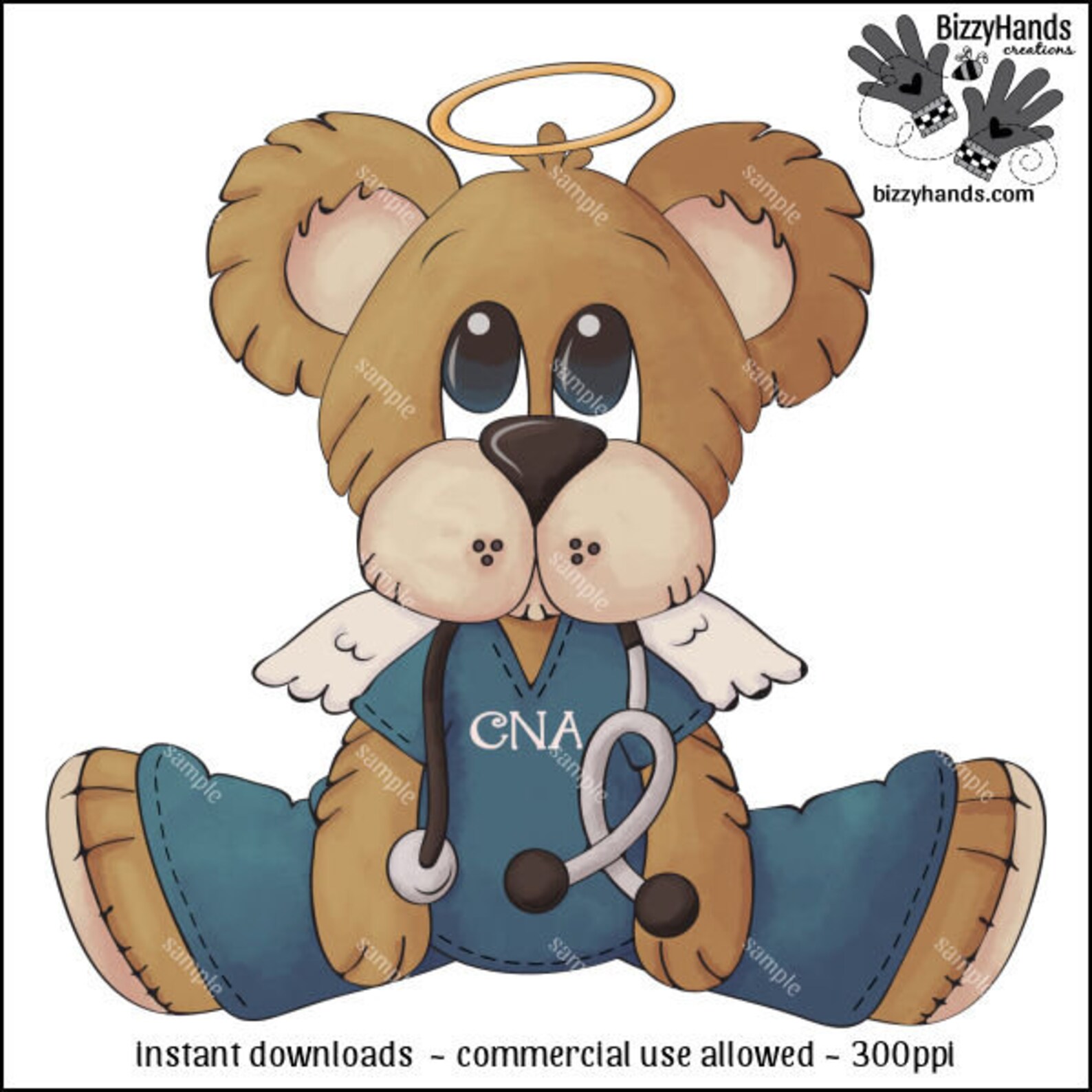 Angel in Scrubs Teddy Bear 2 PNG Clipart Commercial Use - Etsy