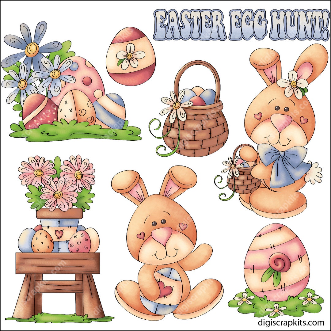 Easter Egg Hunt 2 - Clip Art Designs Graphics Illustrations Sublimation ...