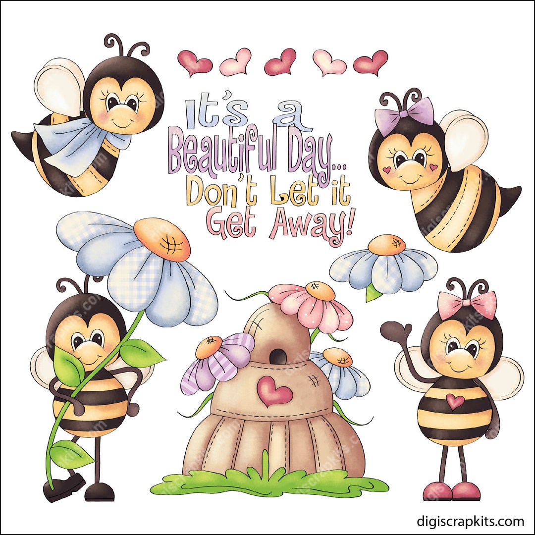 Spring Bees 1 - Clip Art Designs Graphics Illustrations Sublimation PNG ...