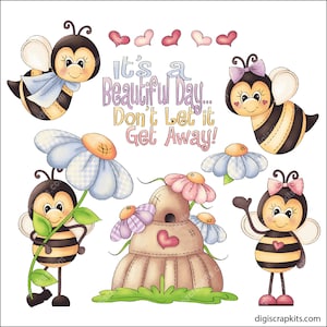 Spring Bees 1 Clip Art Designs Graphics Illustrations - Etsy