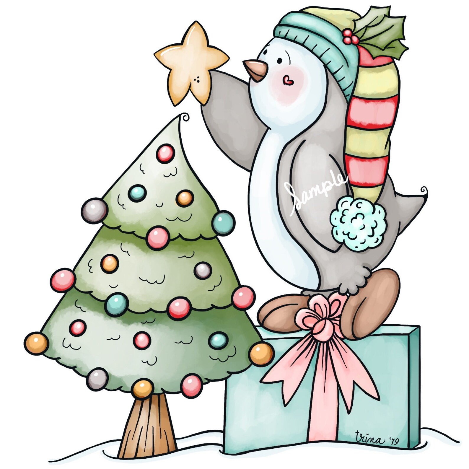 Christmas Penguin PNG Clipart Commercial Use Instant Digital - Etsy