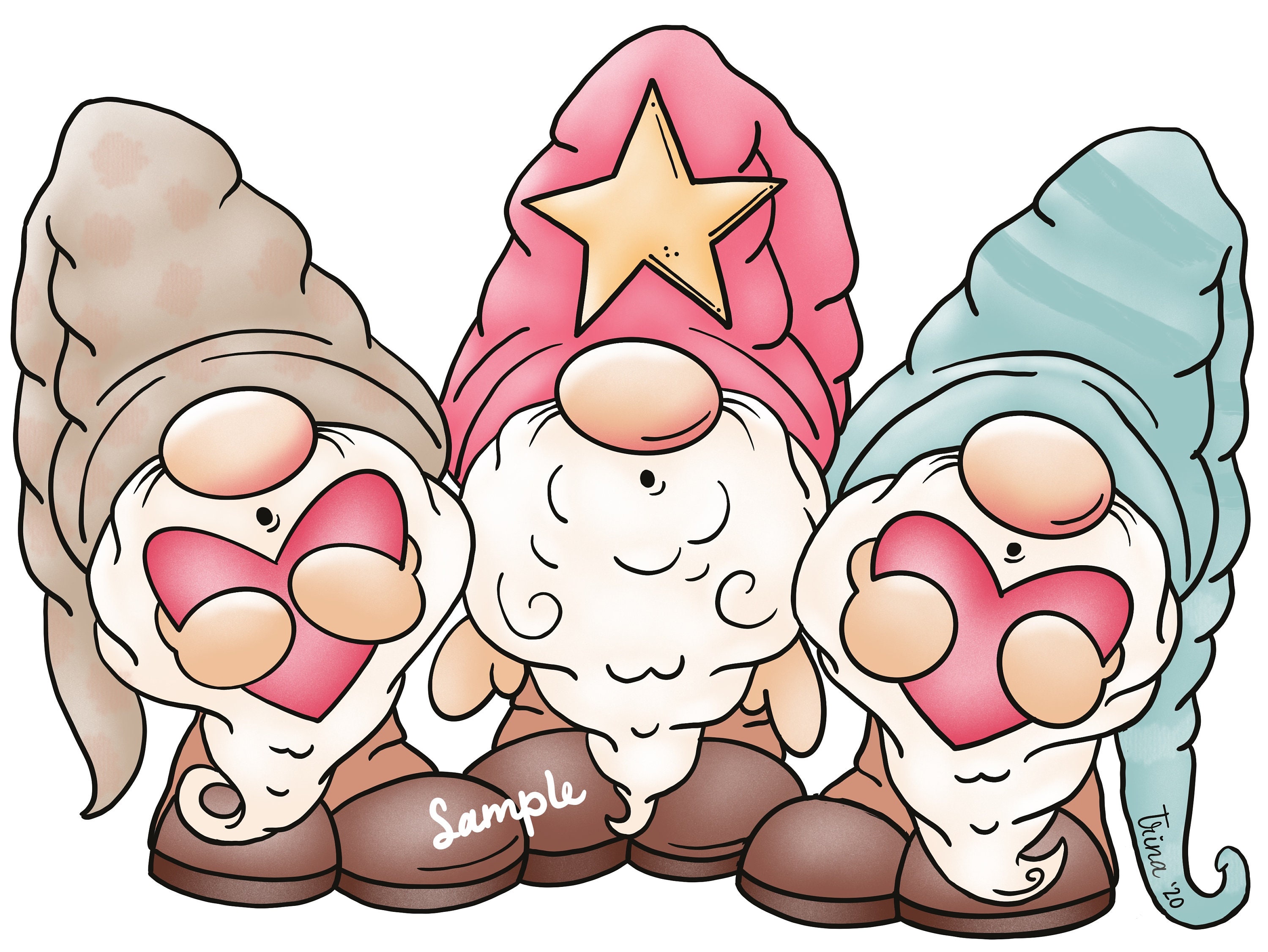 Three Singing Gnomes With Hearts PNG Clipart Commercial Use | Etsy