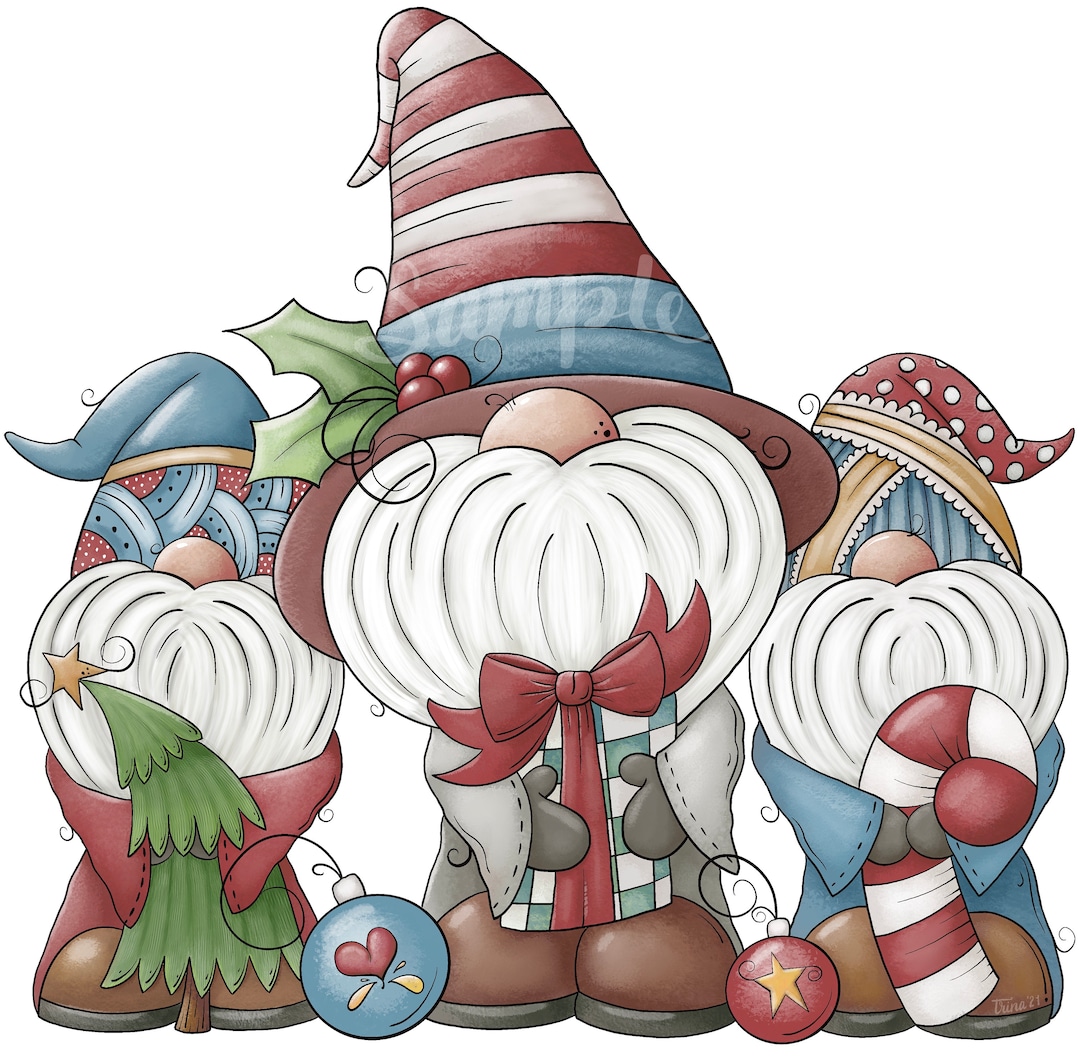 Three Christmas Gnomes, Gnome Trio - PNG Clipart Commercial Use Instant ...