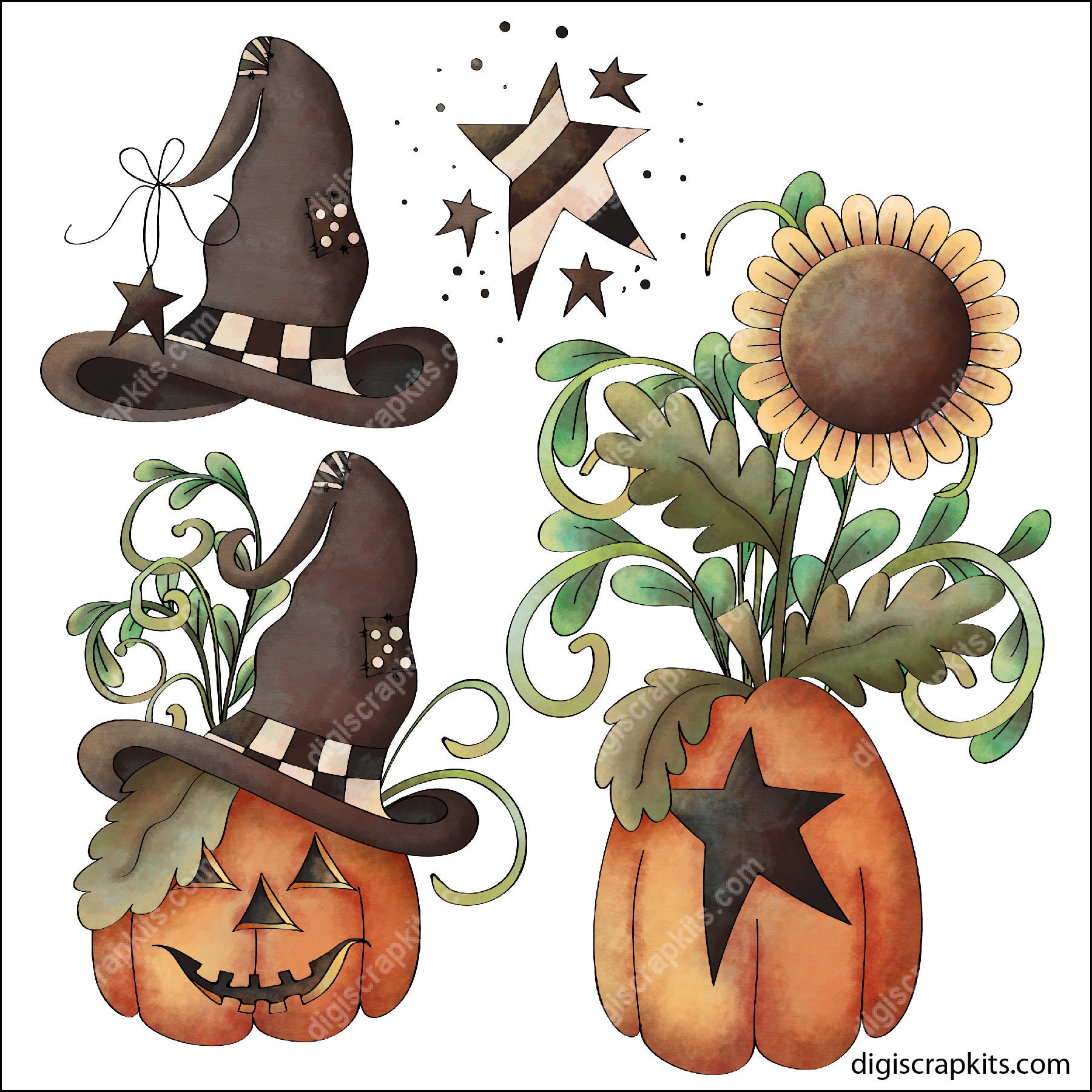 Pumpkin Primitive Fall Digital Art- Harvest Song Page Scrap Booking ...