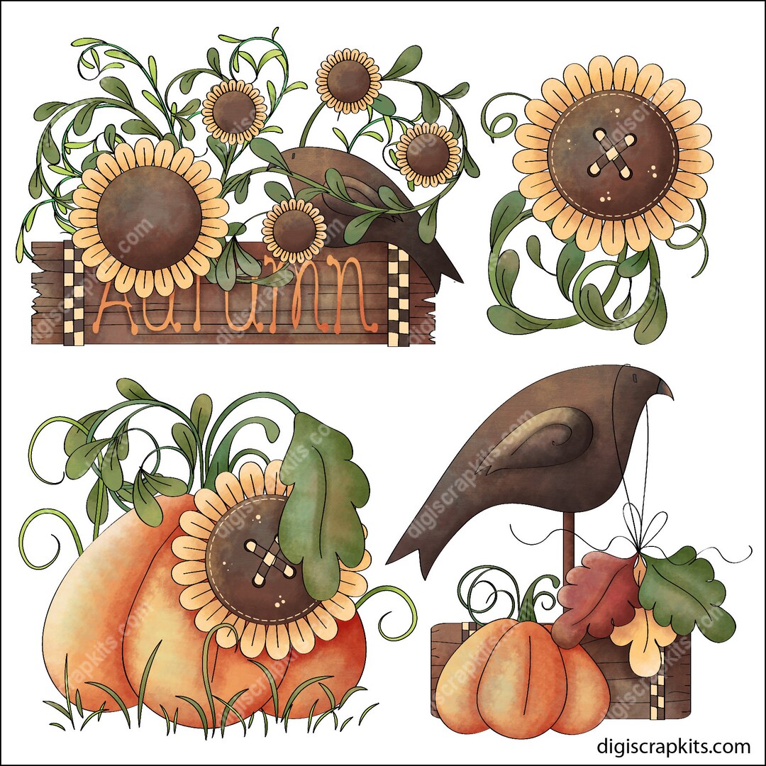 Autumn Crow - Clip Art Designs Graphics Illustrations Sublimation PNG ...