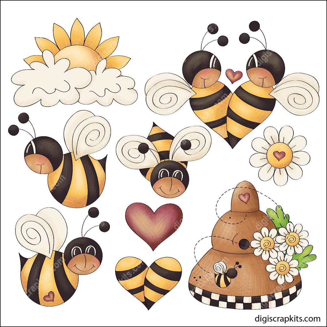 Bee Boppin' 1 Clip Art Designs Graphics Illustrations | Etsy