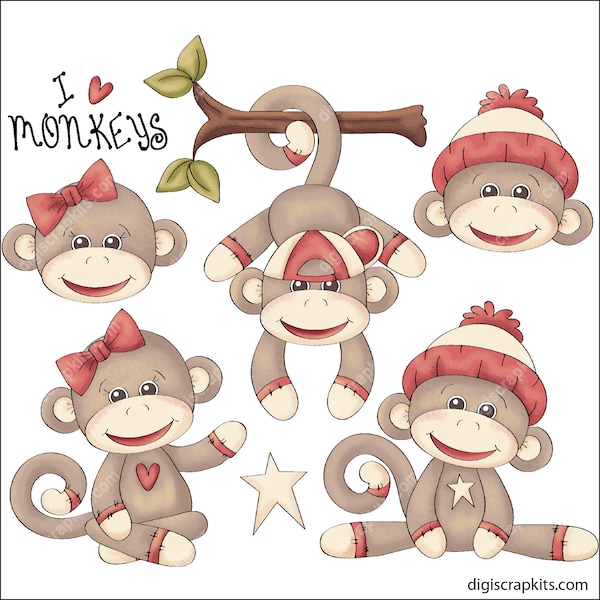 Sock Monkey Clip Art - Etsy