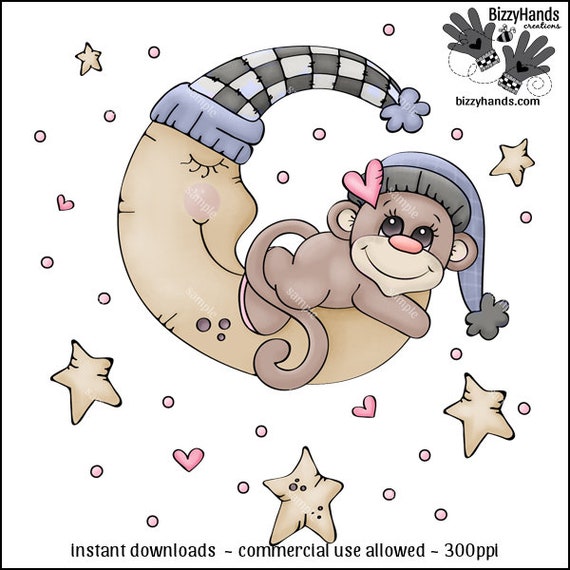 Moon Monkey 2 PNG Clipart Commercial Use Instant Digital | Etsy