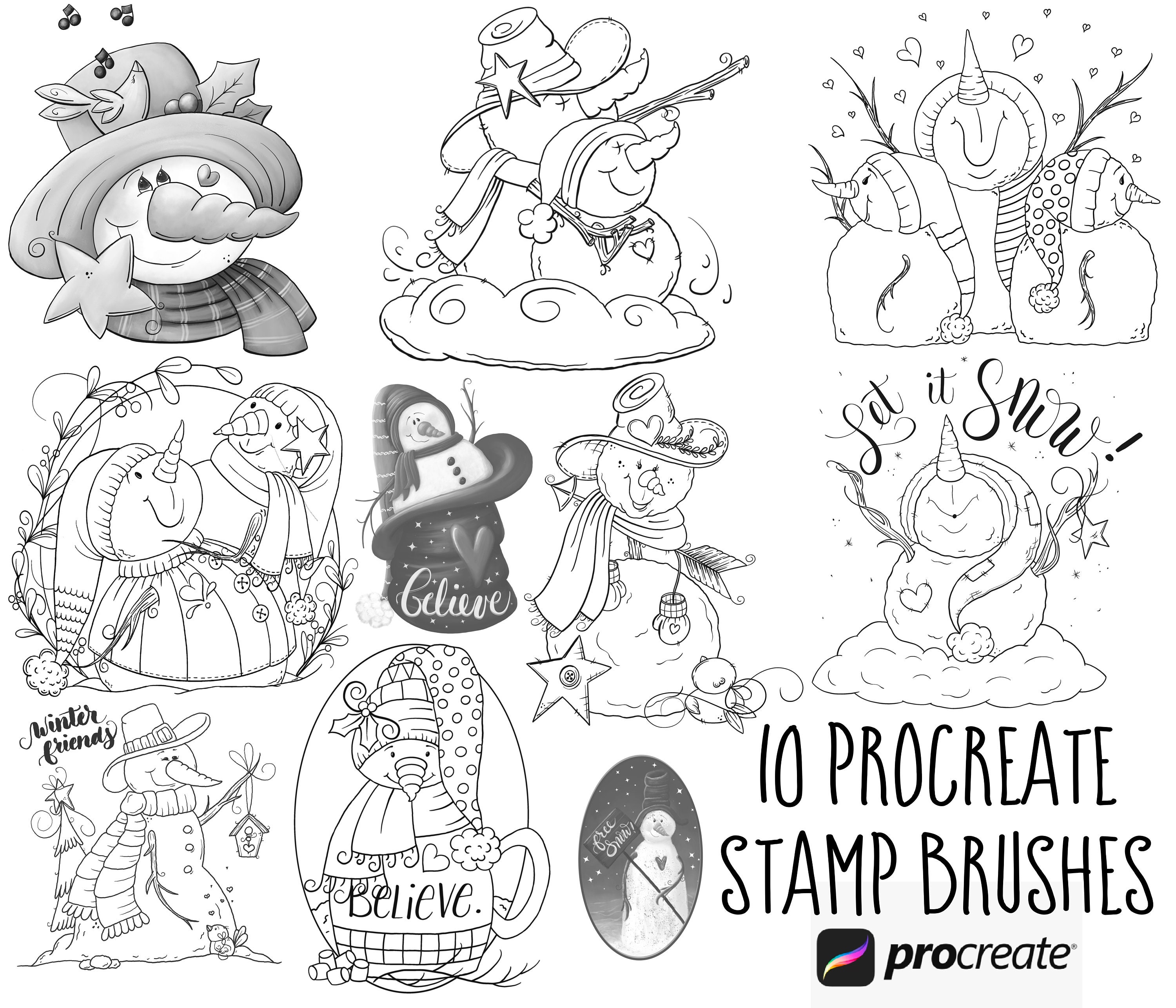 Procreate Brushes - Winter Snowman Stamps - Etsy