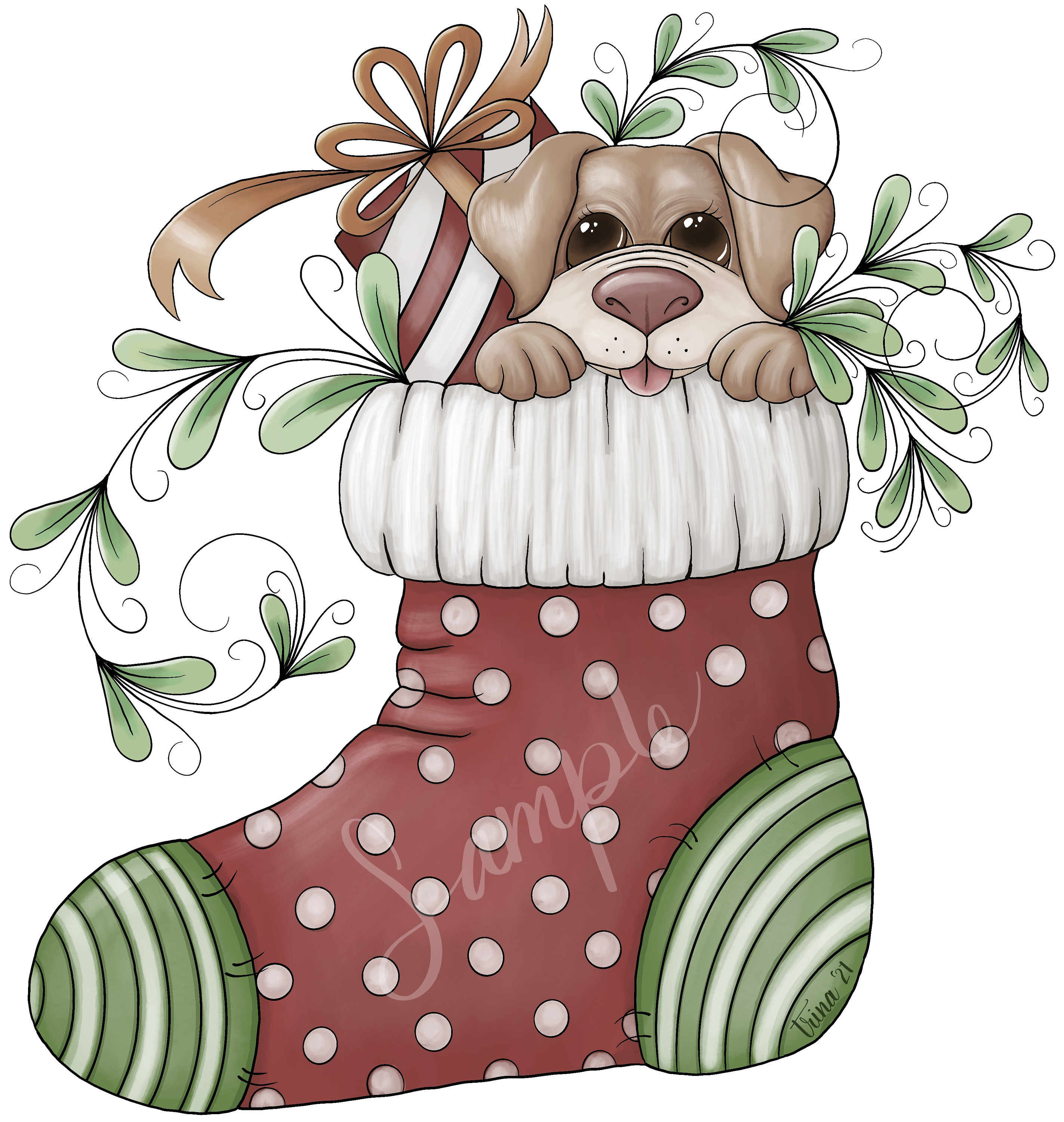 Christmas Stocking Puppy PNG Clipart Commercial Use Instant - Etsy UK