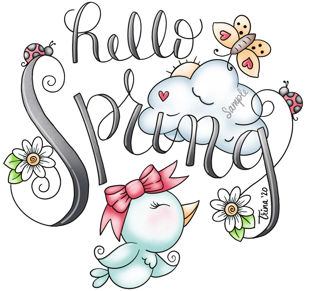 Hello Spring Bird Clip Art - PNG Clipart Commercial Use Instant Digital ...