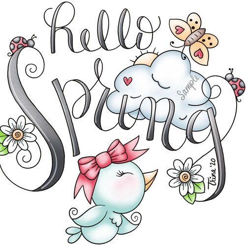 Hello Spring Bird Clip Art PNG Clipart Commercial Use - Etsy