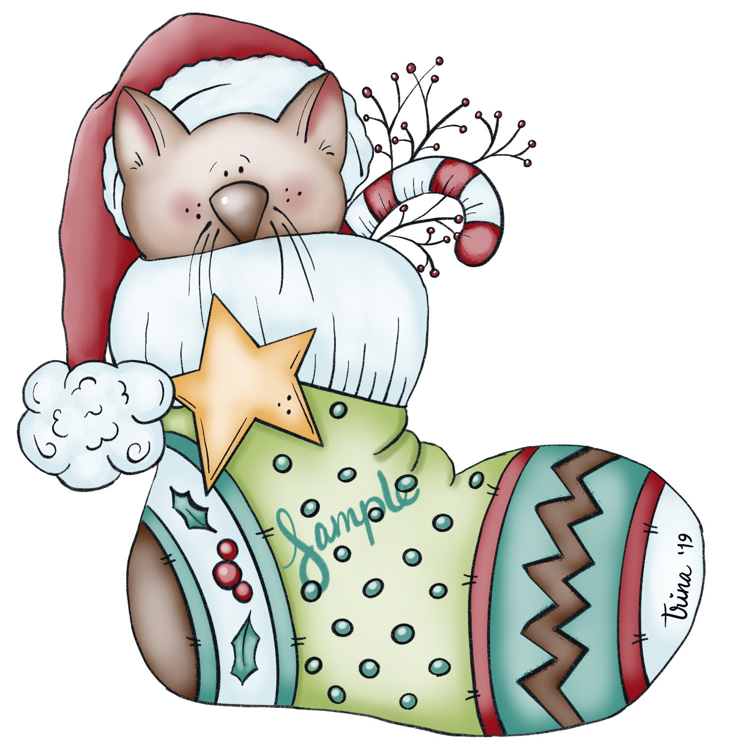 Christmas Stocking Kitty Cat - PNG Clipart Commercial Use Instant ...