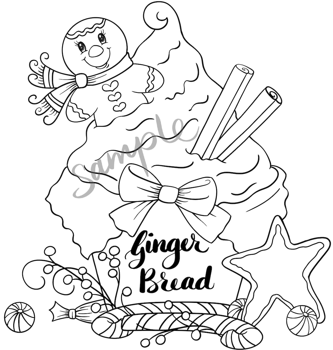 Christmas Gingerbread Coloring Page Line Art - PNG Clipart Commercial ...