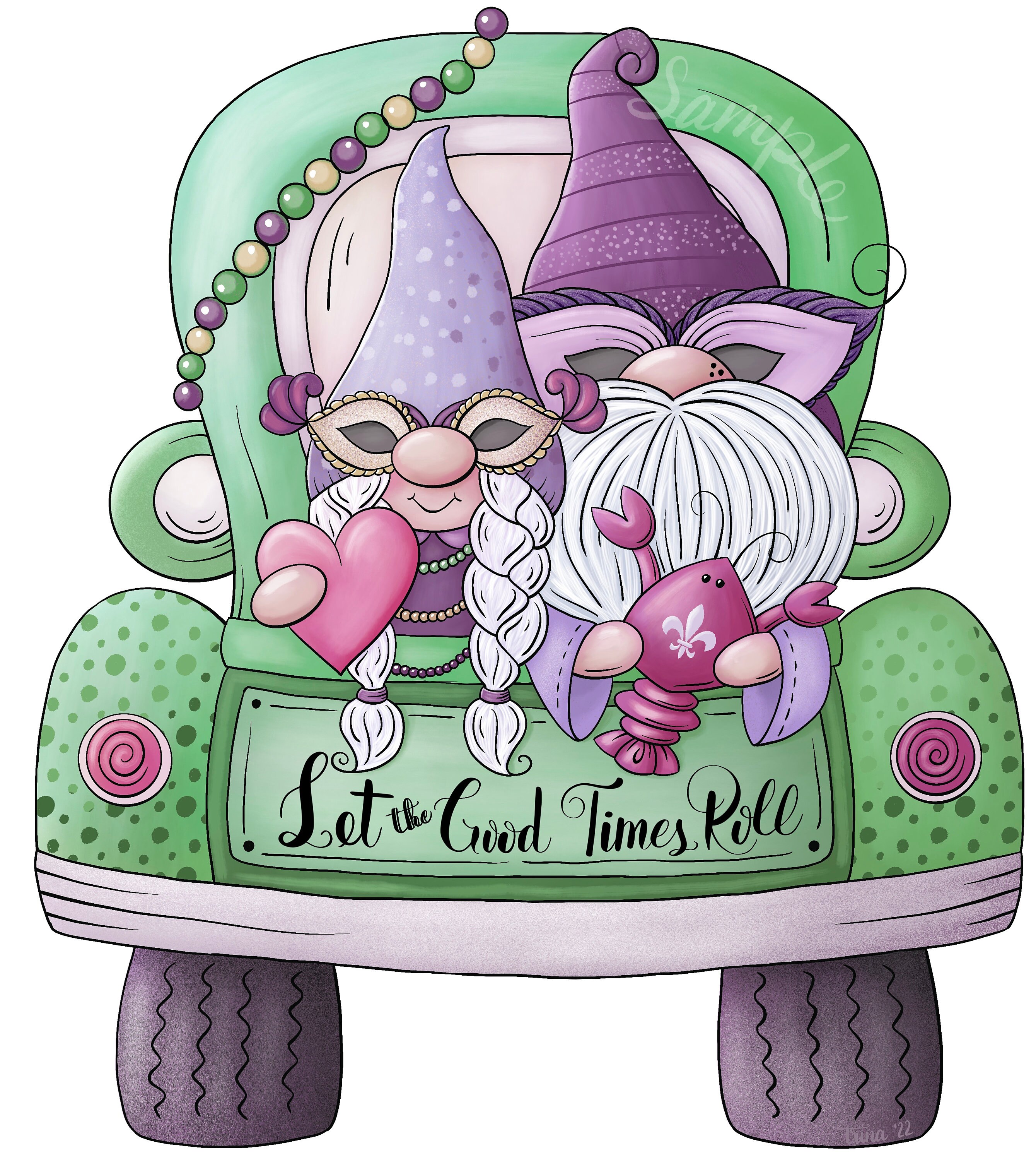 Mardi Gras Gnome Couple in Truck PNG Clipart Commercial Use | Etsy