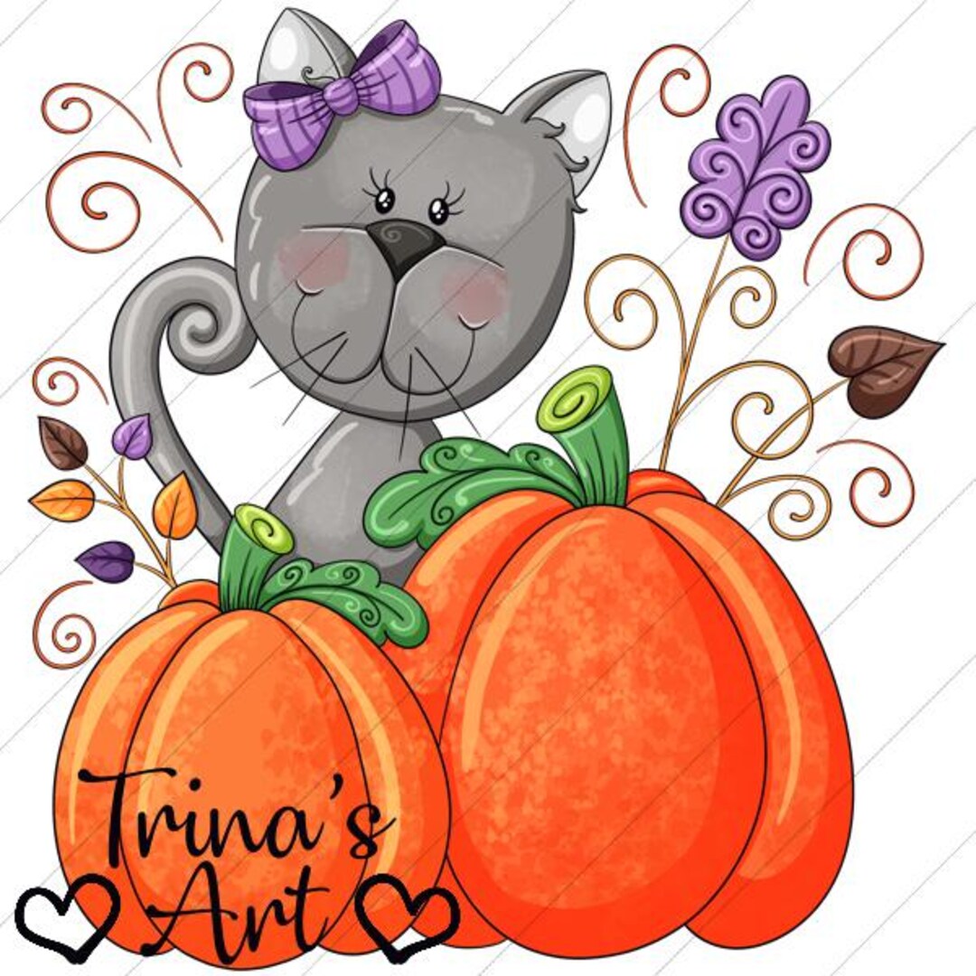 Fall Kitty Cat, Pumpkins - PNG Clipart Commercial Use Instant Digital ...